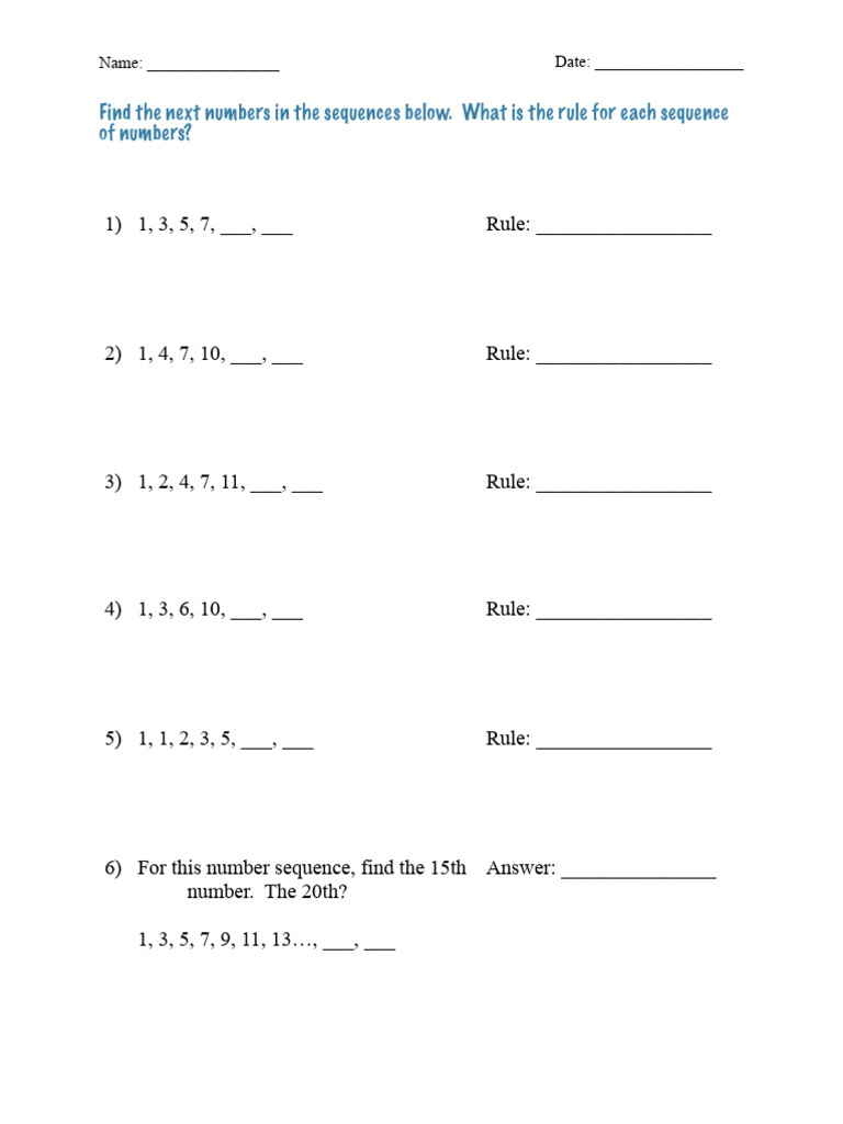 Find The Next Numbers in The Sequences Below. What Is The Rule For Each Sequence of Numbers? | PDF