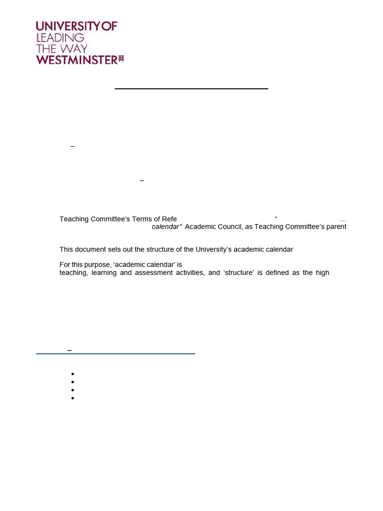 Structure of The Academic Calendar | PDF