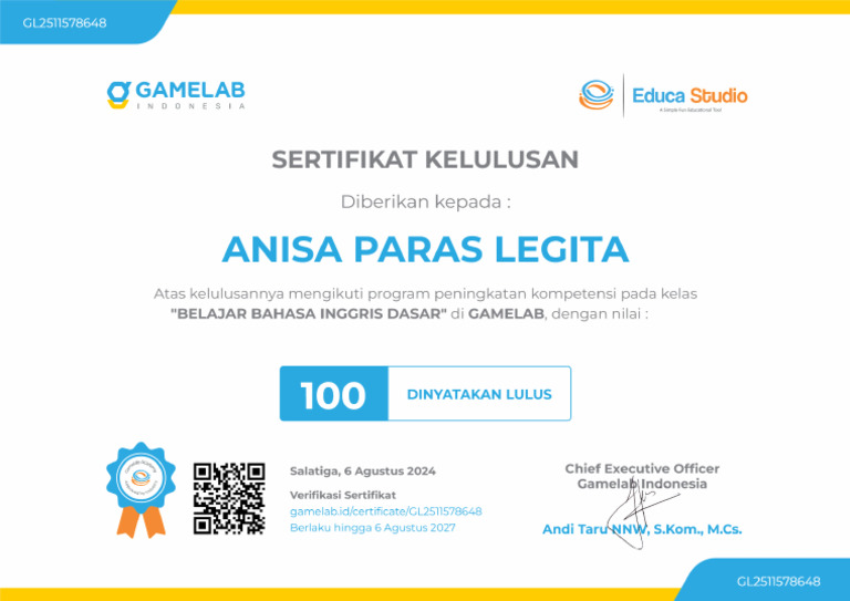 Sertifikat Kelas Akademi 2 - Anisa Paras Legita | PDF