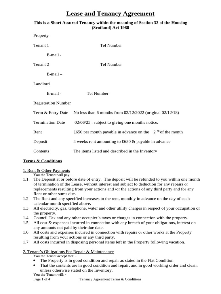 Tenancy Agreement - Scotland | PDF