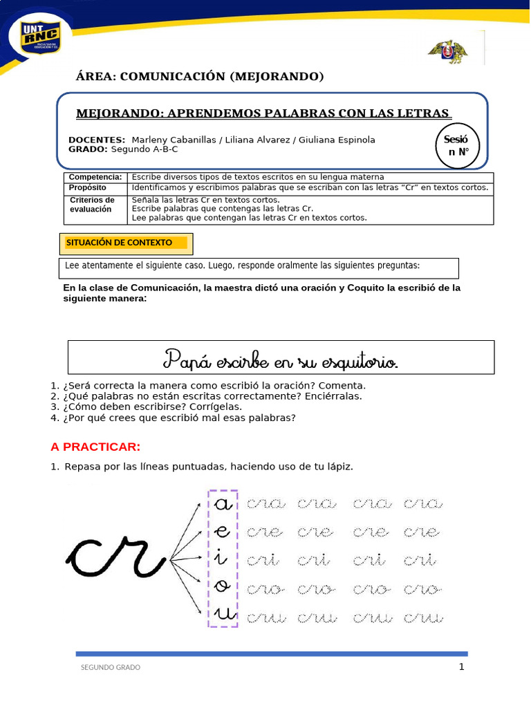Aprendemos Palabras con "Cr" en Segundo Grado | PDF