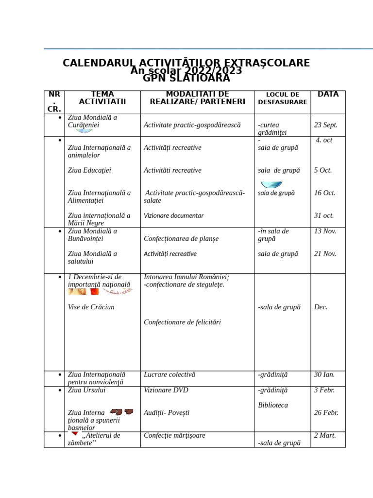 Activitati Extrascolare | PDF