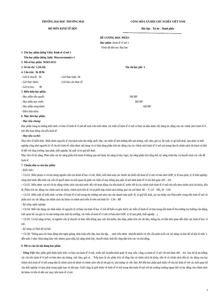 Maec0111.Kinh Tế Vĩ Mô 1 - kth - 2022 | PDF