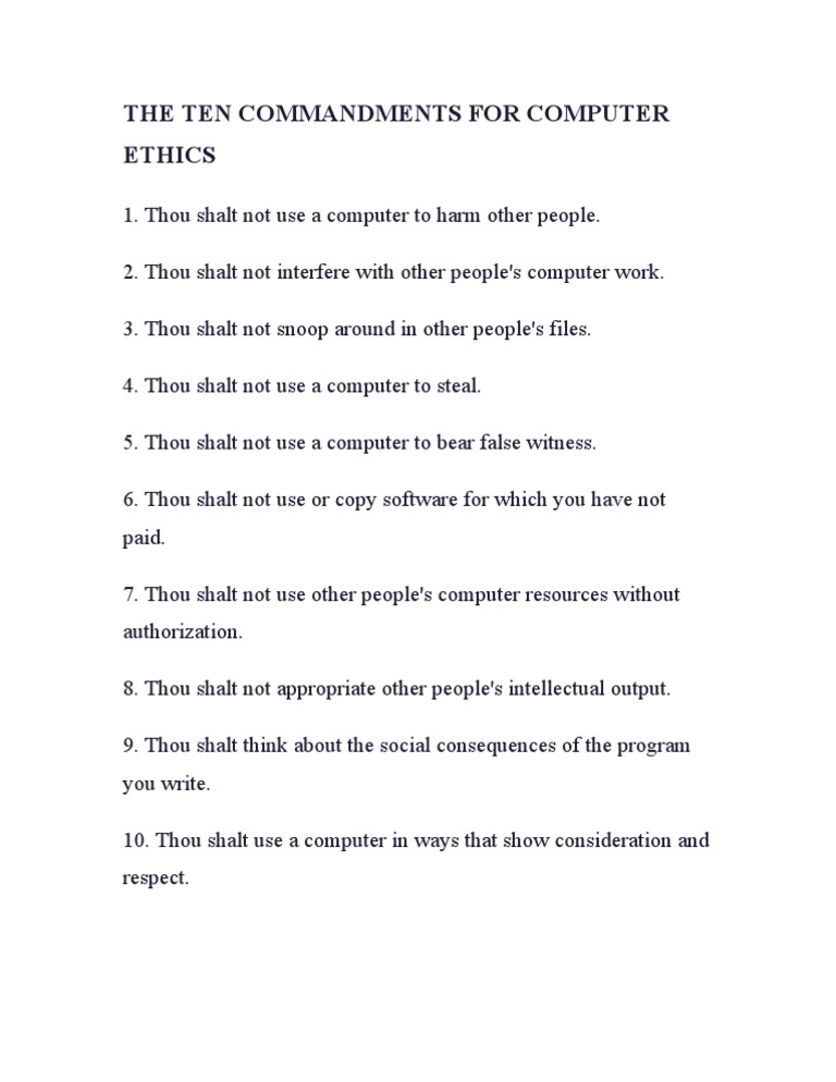 The Ten Commandments For Computer Ethics | PDF