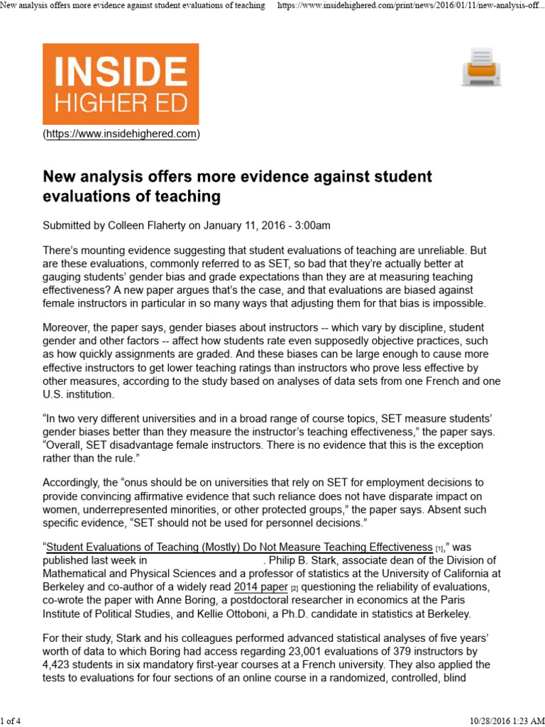 New Analysis Offers More Evidence Against Student Evaluations of ...