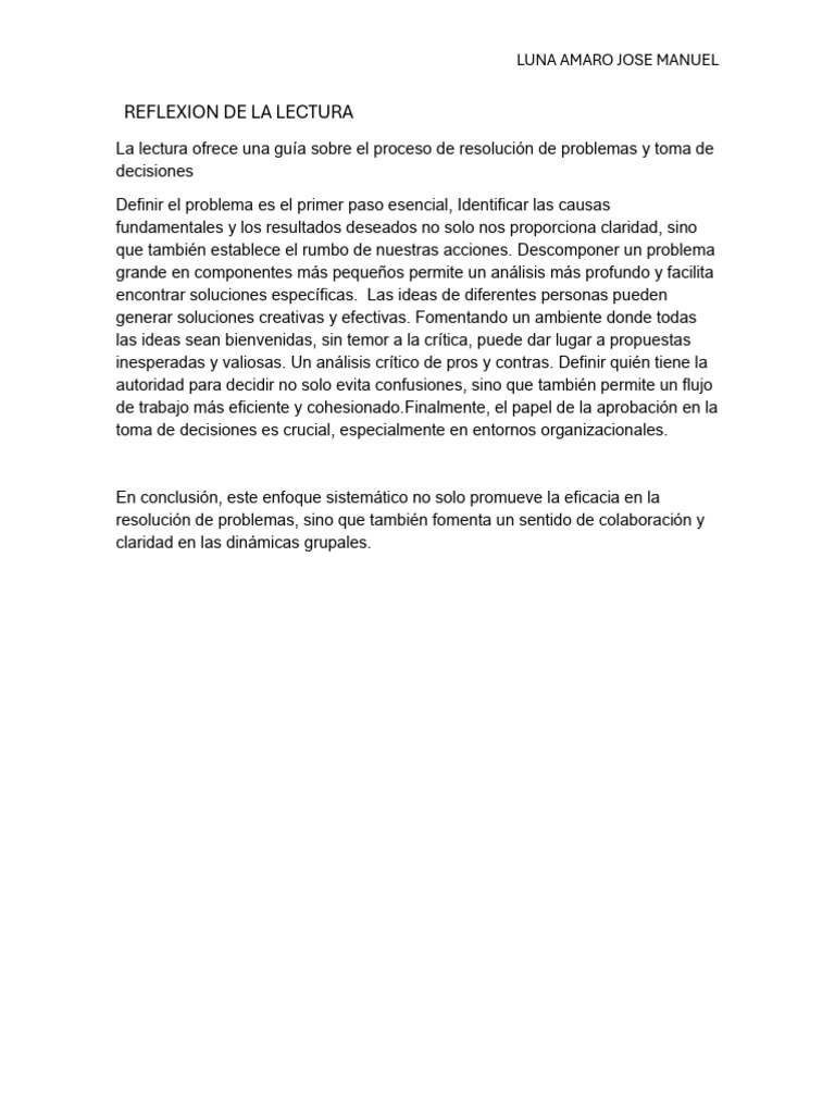 REFLEXION DE LA LECTURA 2 | PDF