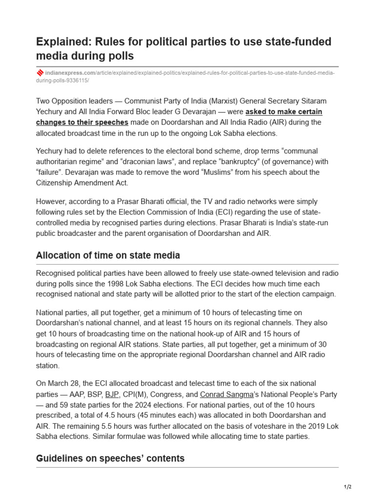 Explained Rules For Political Parties To Use State-Funded Media During ...