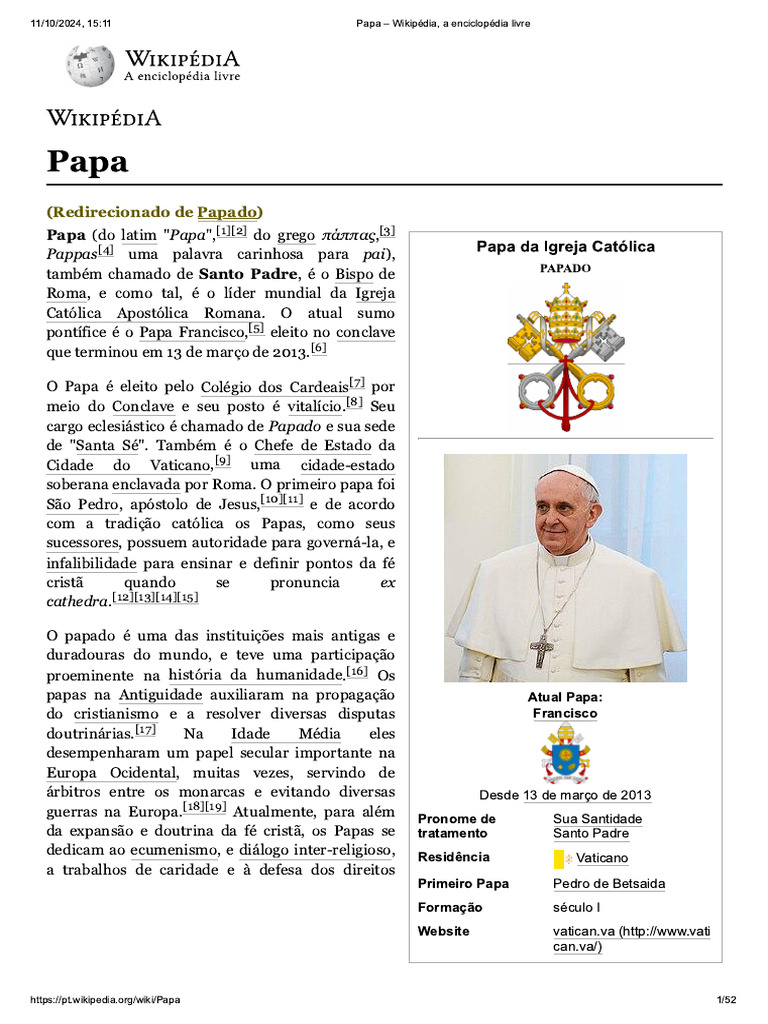 Papa - Wikipédia, A Enciclopédia Livre | PDF