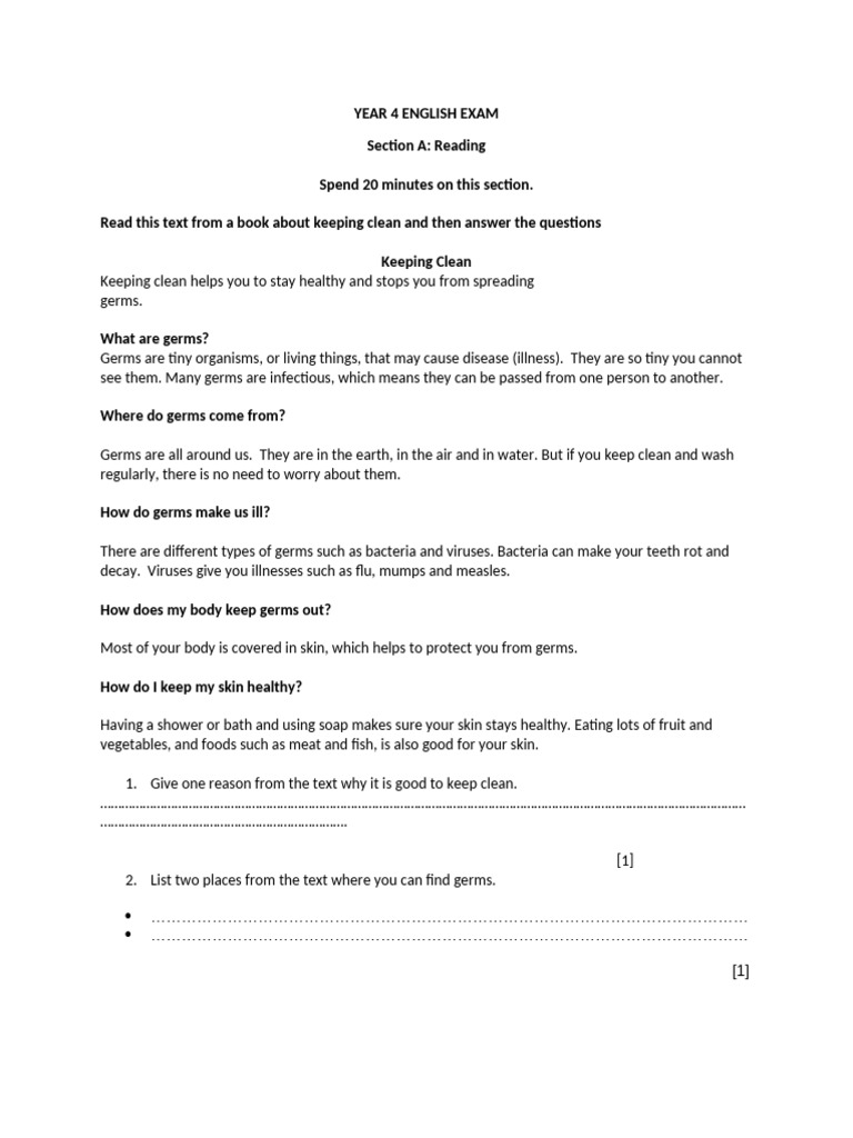 Year 4 English Exam | PDF
