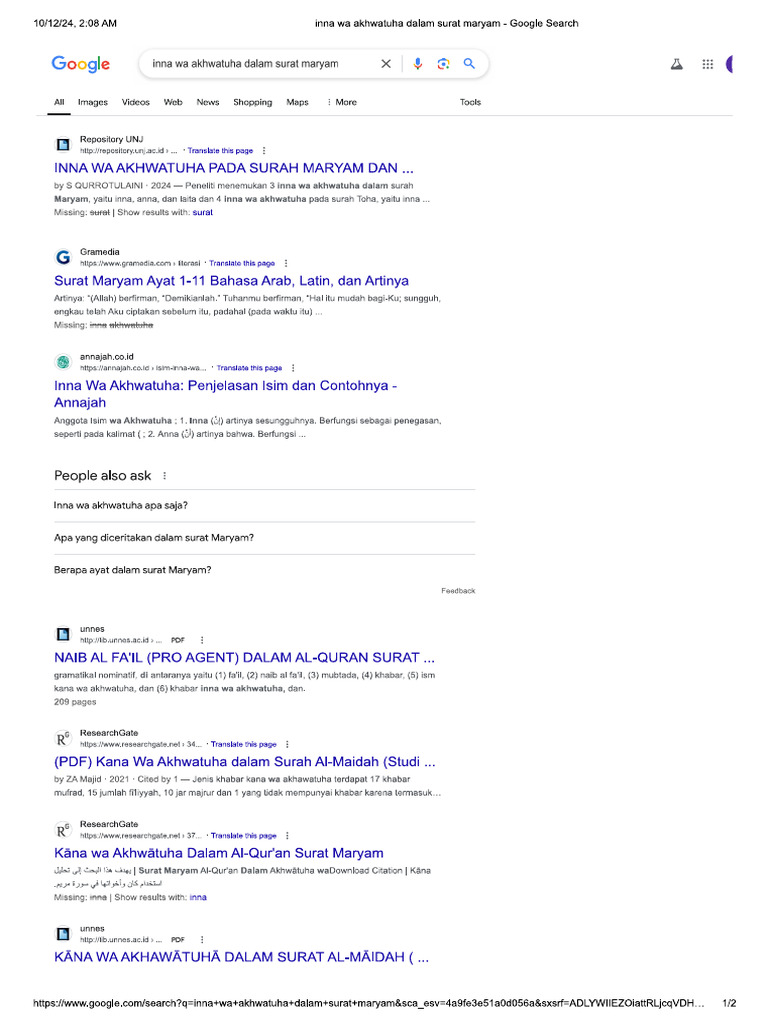 Inna Wa Akhwatuha Dalam Surat Maryam | PDF