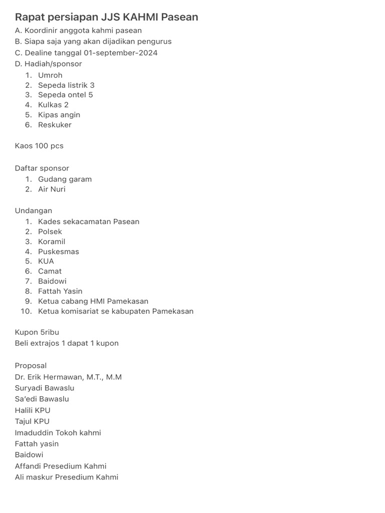 Rapat Persiapan JJS KAHMI Pasean | PDF