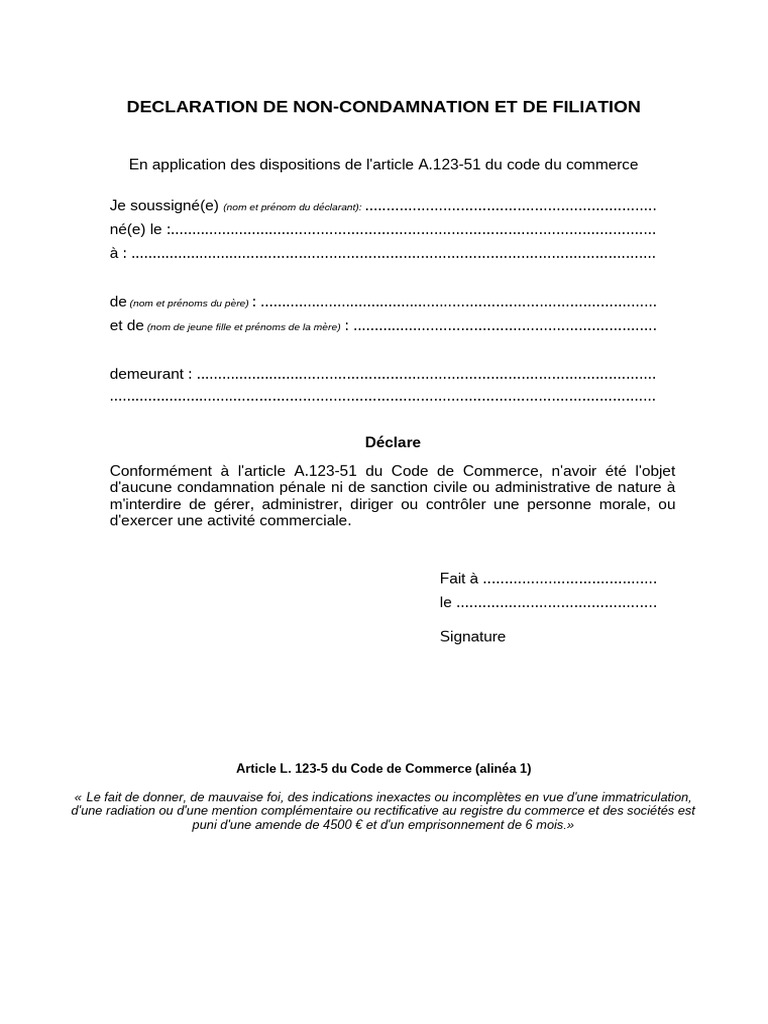 Attestation de Non Condamnation Et de Filiation 0993bc5349 | PDF