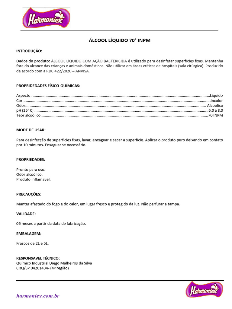 FT ÁLCOOL LÍQUIDO 70 INMP - Rev.00 | PDF