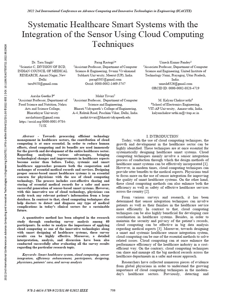 Systematic Healthcare Smart Systems With The Integration of The Sensor ...
