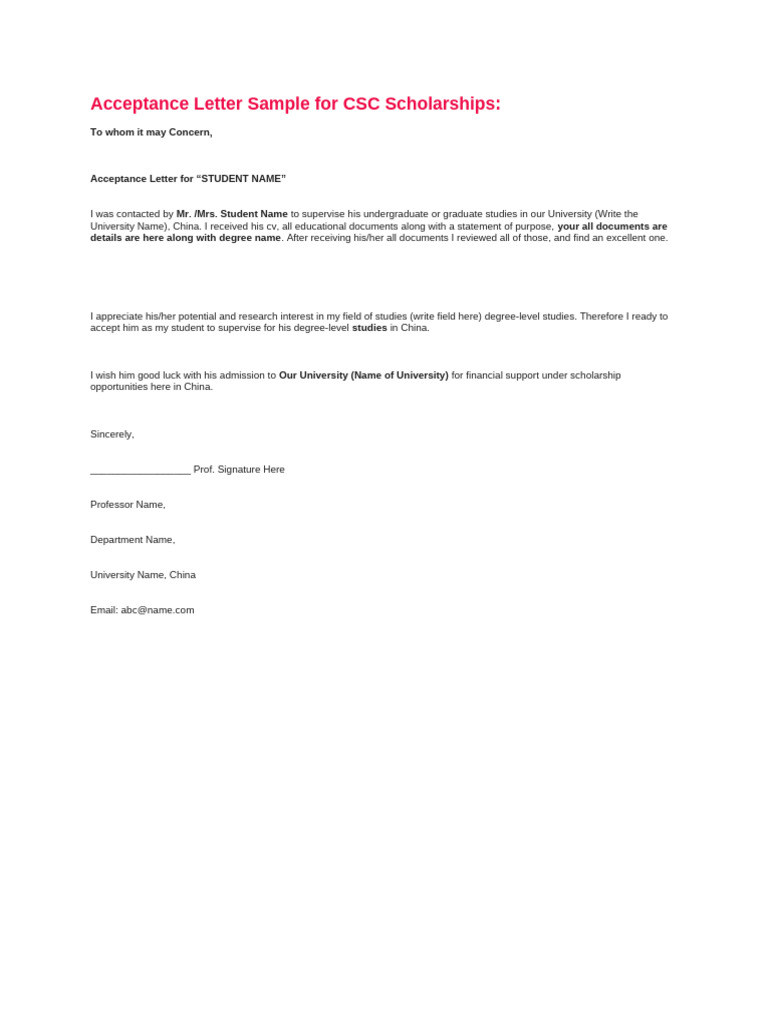 Acceptance Letter Sample | PDF