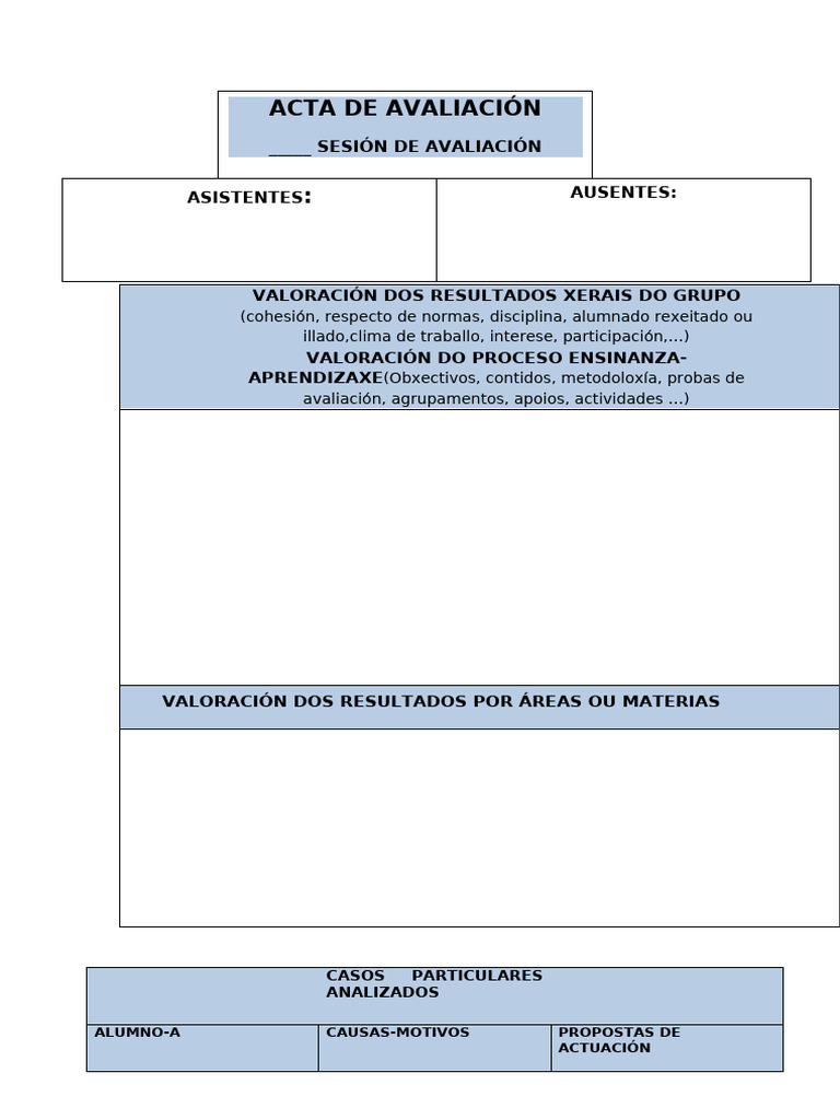Plantilla Acta Avaliación Subir 2 | PDF