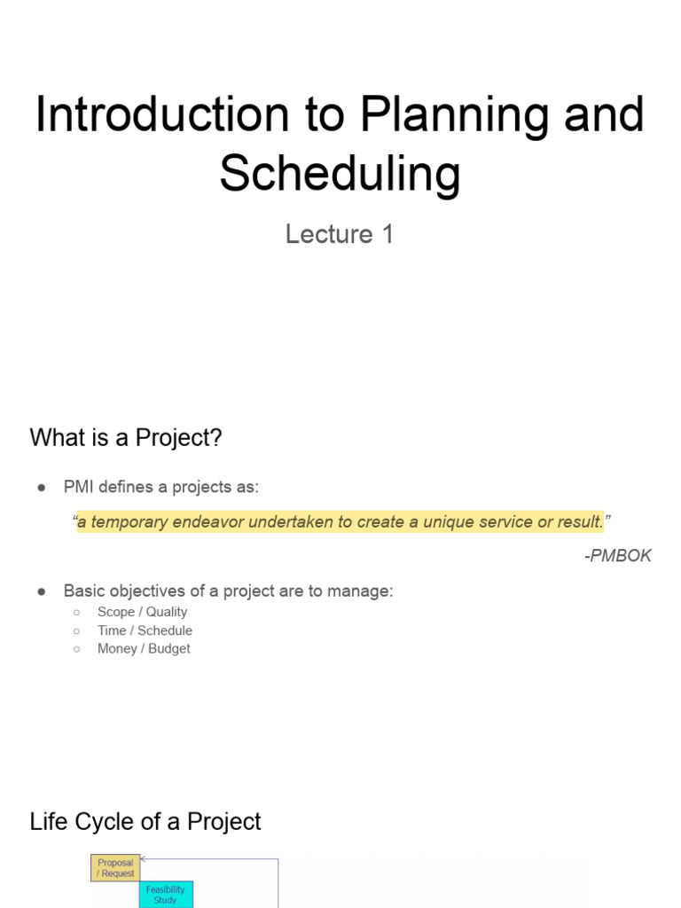 Lecture 1 - Planning and Scheduling | PDF