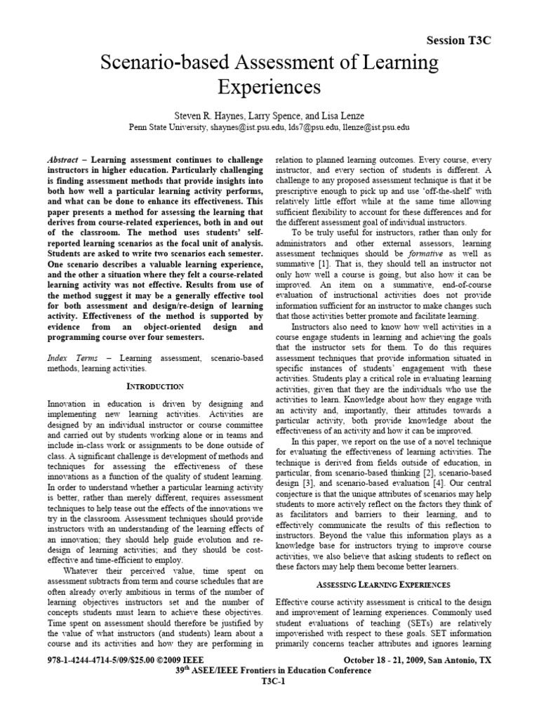 Scenario Based Assessment of Learning Experiences | PDF