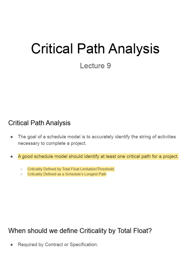 Lecture 9 - Critical Path Analysis | PDF