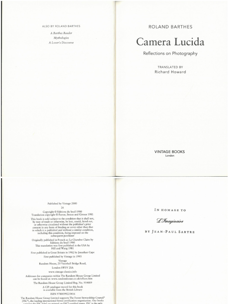 Barthes Camera - Lucida - Sections On Studium and Punctum | PDF