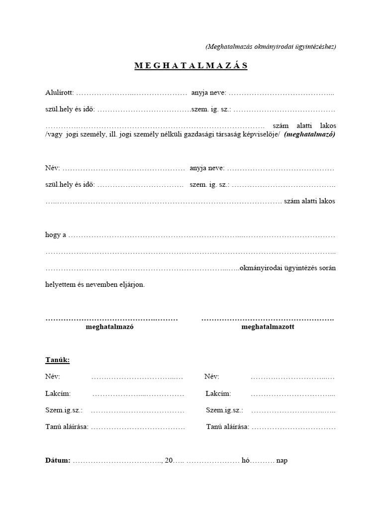 Meghatalmazas Okmanyiroda | PDF