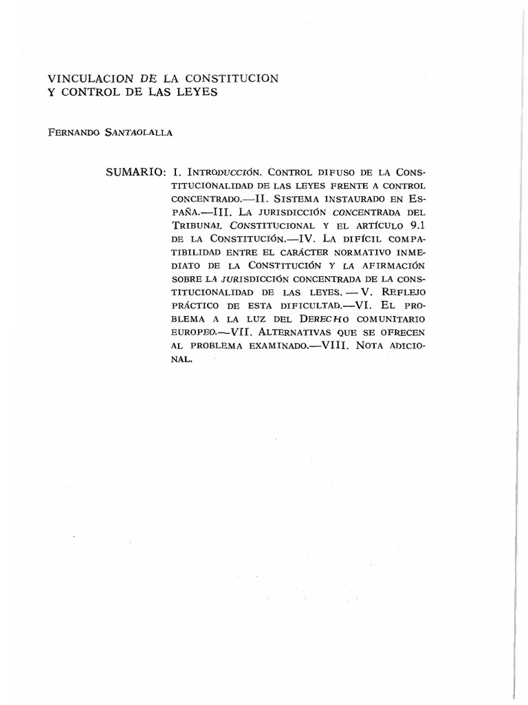 Vinculación de La Constitución y Control de Las Leyes. Santaolalla | PDF