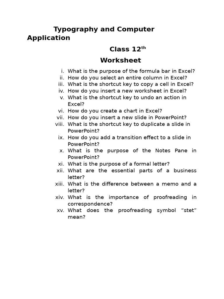 Class 12th Typography Worksheet | PDF