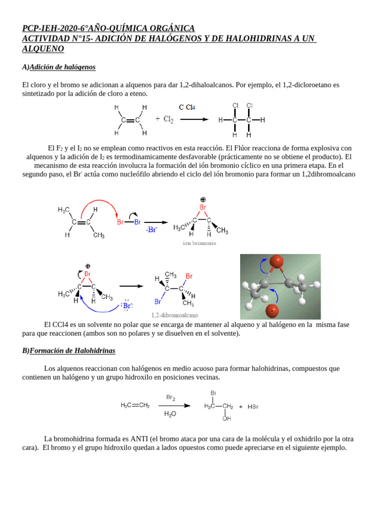 Actividad N°15-Halogenacion-Formación de Halohidrinas | PDF