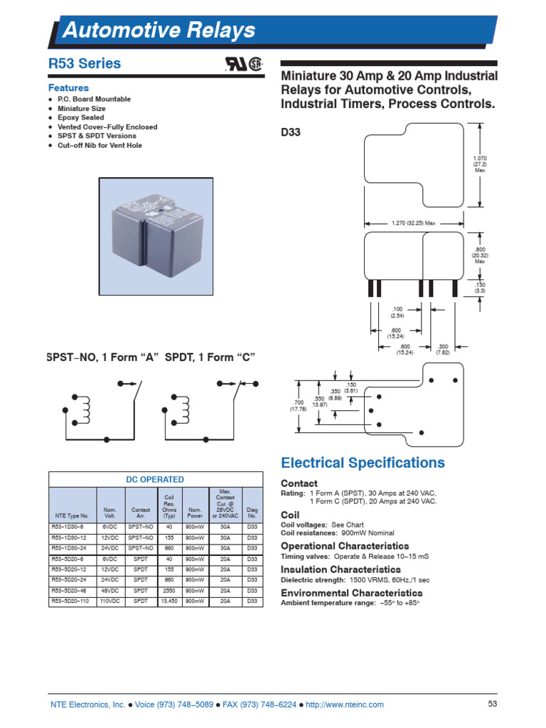 Automotive Relays: R53 Series | PDF