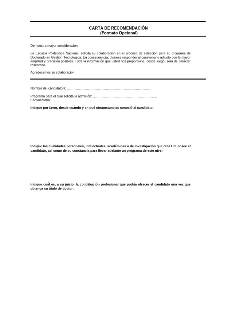03 Carta de Recomendaci N DGT FormatoOpcional | PDF