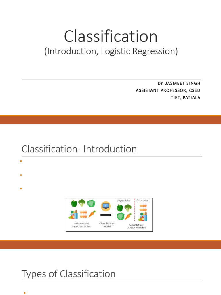 Classification- Introduction , Logistic Regression | PDF