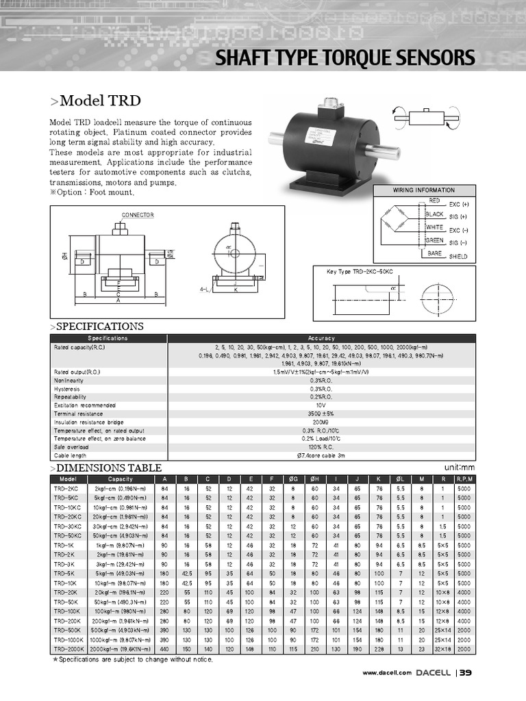 Shaft Type Torque Sensors: Model TRD | PDF