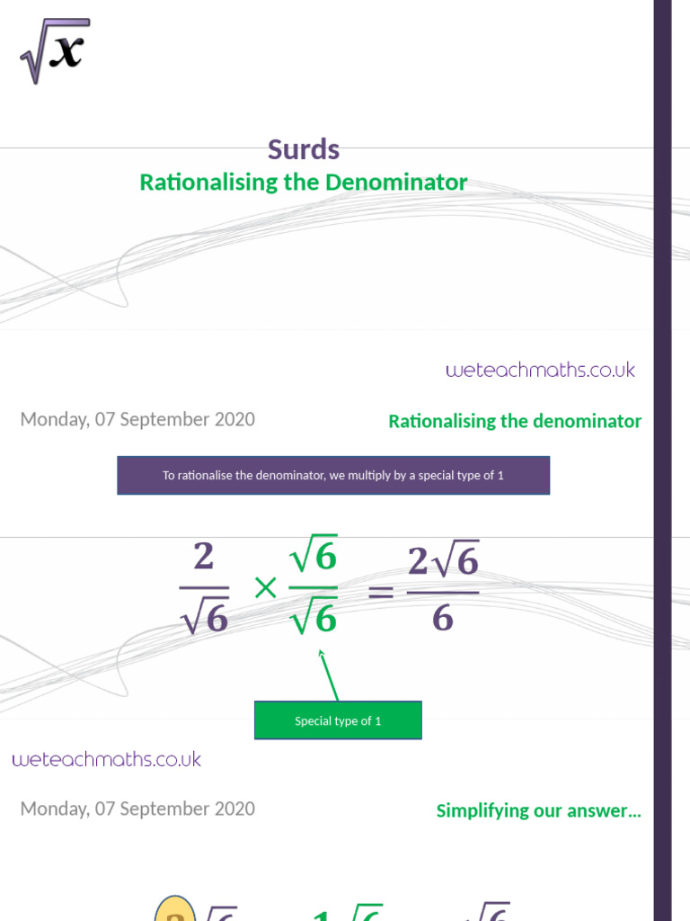 06 Rationalising The Denominator Lesson | PDF