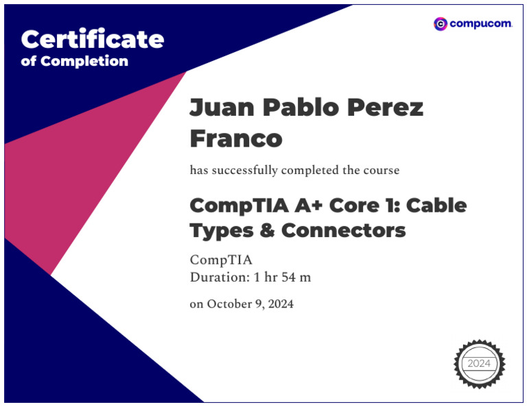 CompTIA A+ Core 1 - Cable Types & Connectors | PDF