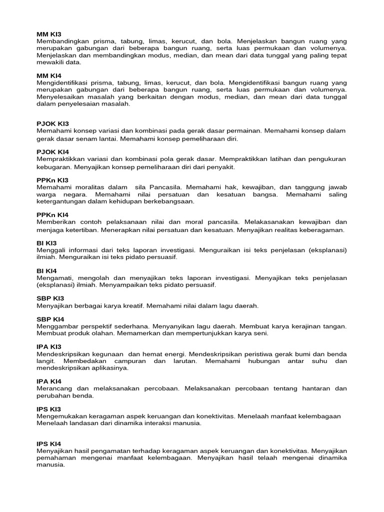 Deskripsi KD Kls 6 Semester 2 | PDF