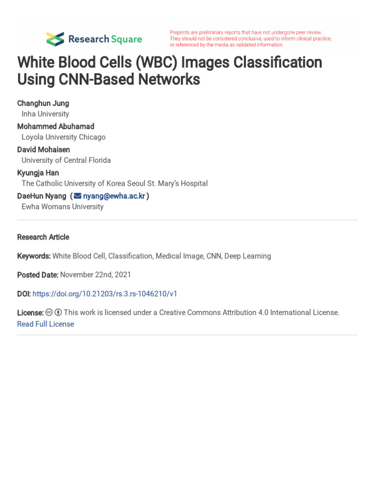 White Blood Cells WBC Images Classification Using | PDF