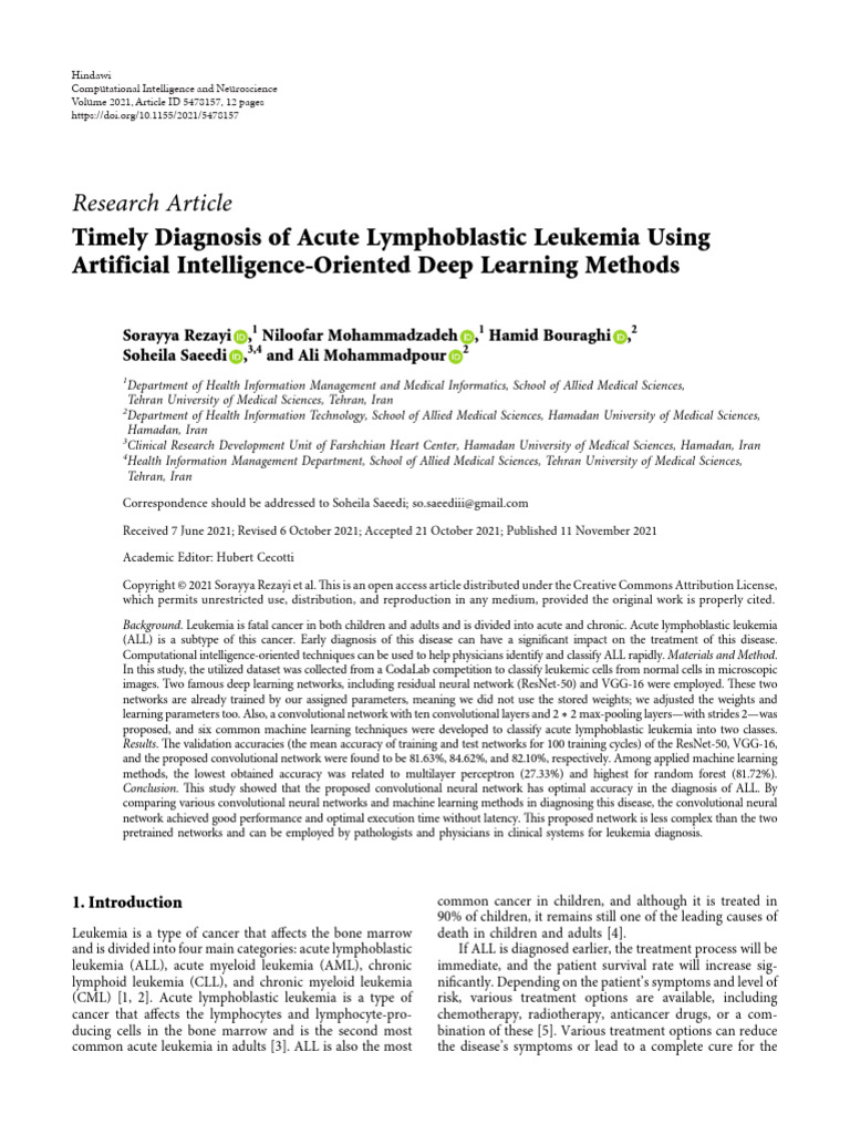 Timely Diagnosis Of Acute Lymphoblastic Leukemia U Pdf