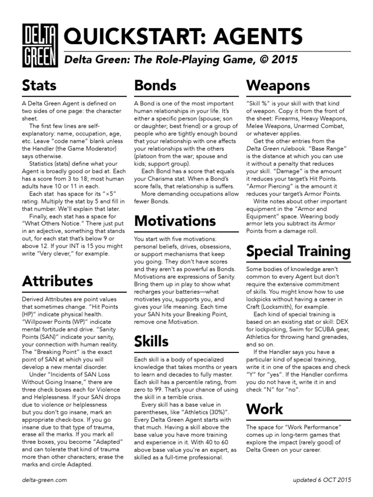 Delta Green RPG Quickstart Guide | PDF