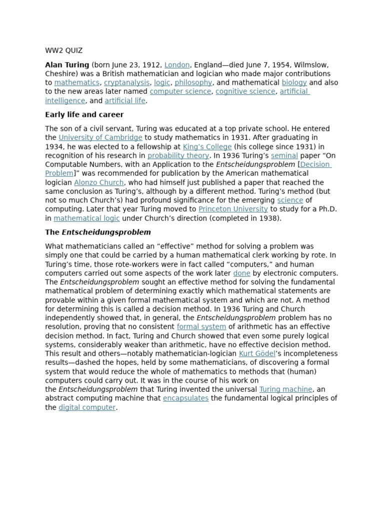 Alan Turing Biography | PDF