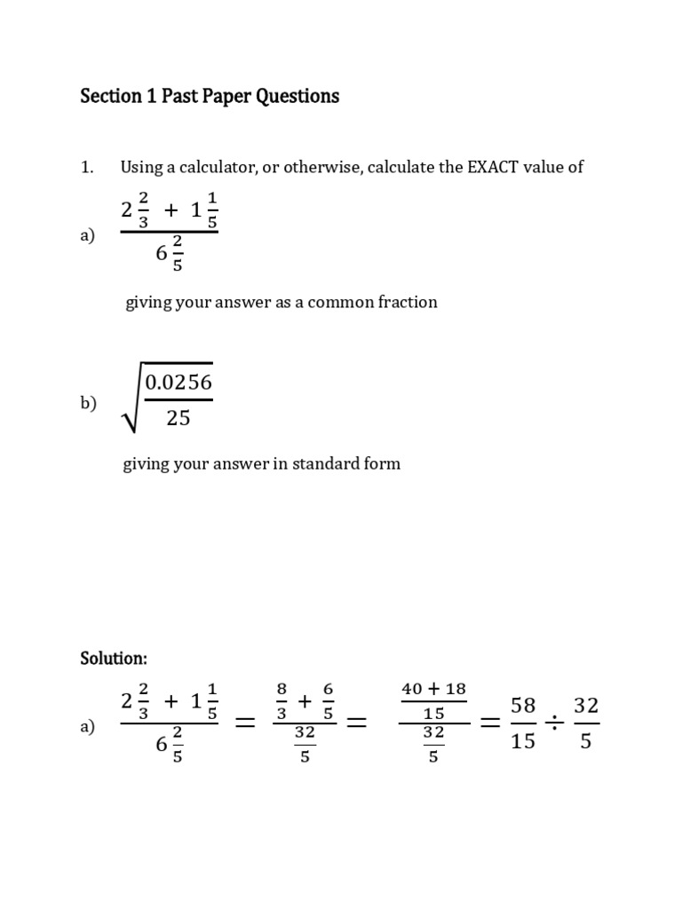 Section 1 Past Paper Questions | PDF
