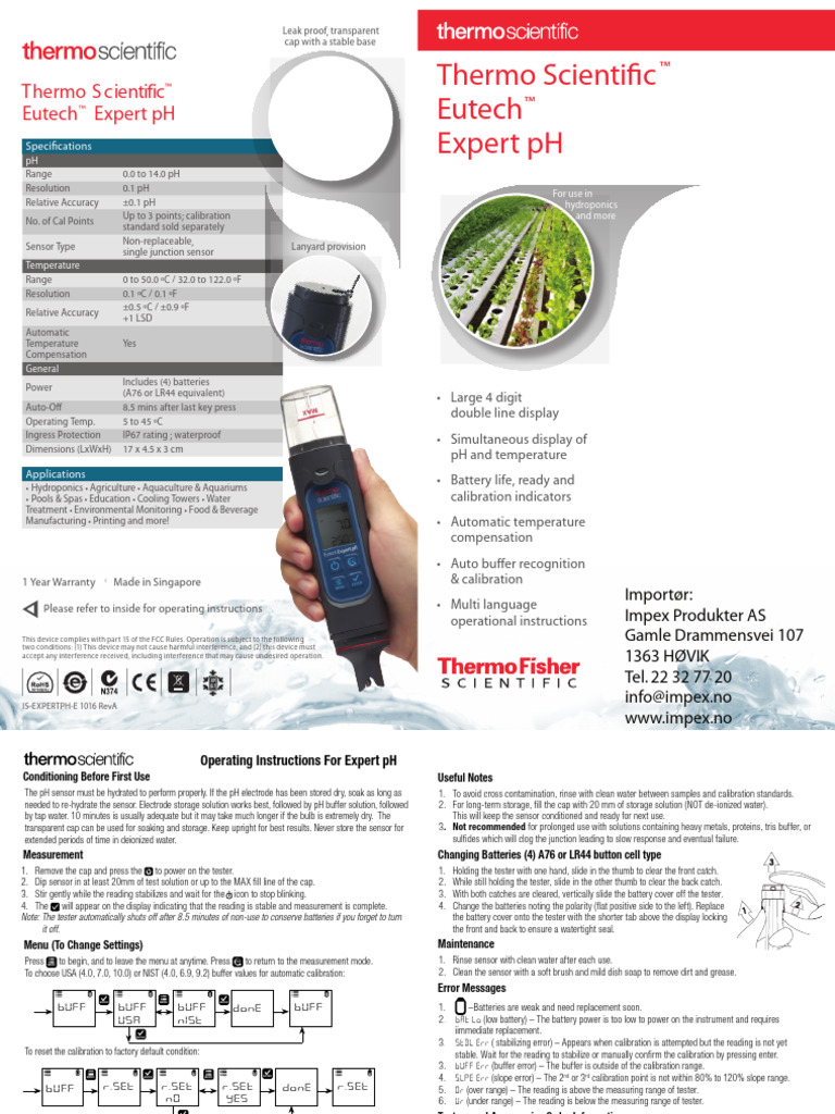 Eutech Expert PH Manual 1 | PDF | Calibration | Ph