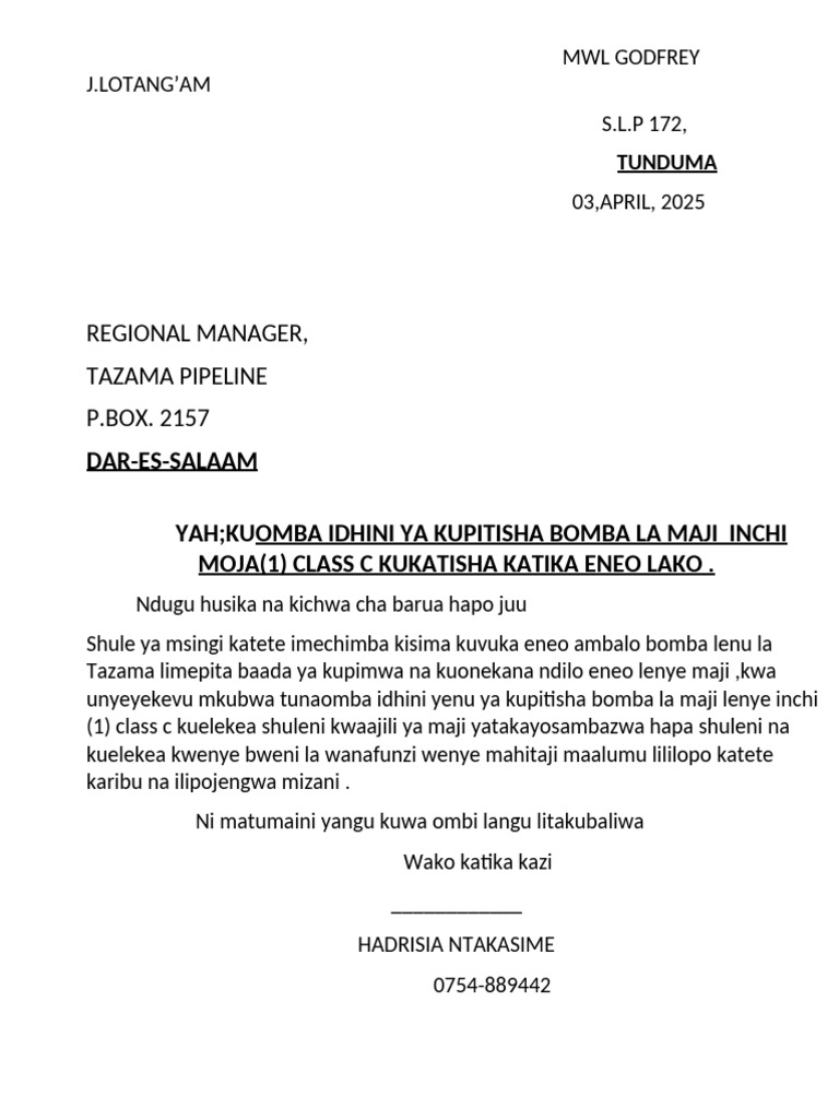 Barua Ya Likizo | PDF