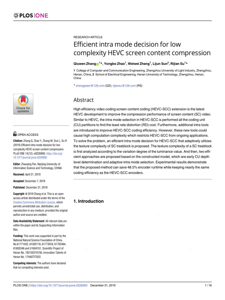 Efficient Intra Mode Decision For Low Complexity HEVC Screen Content Compression | PDF