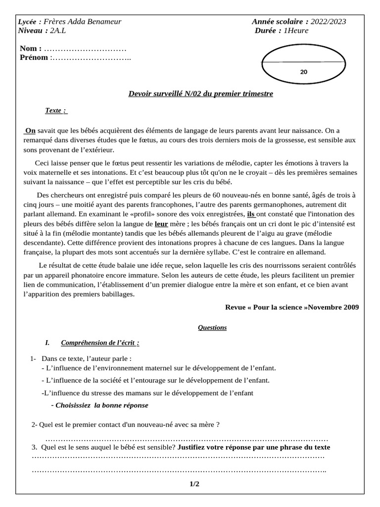 Devoir 2 2as Texte Démonstratif | PDF