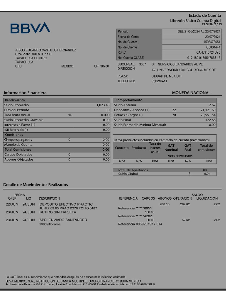 Estadonde Cuenta Bancaria | PDF