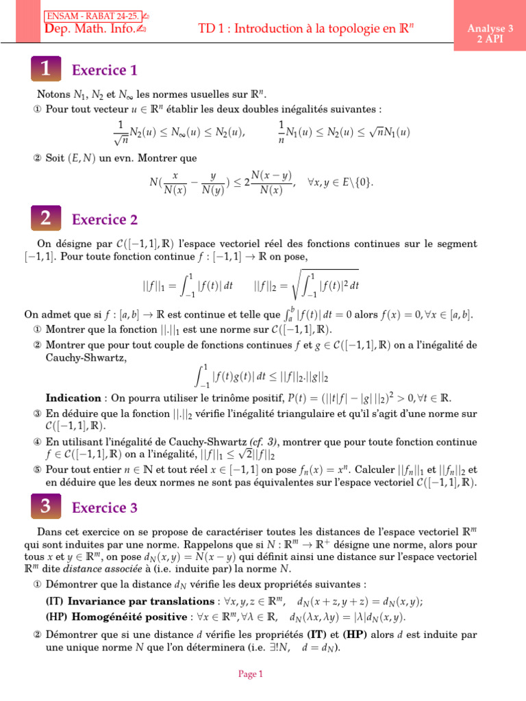 TD1 Analyse III ENSAMR 2024/2025 | PDF