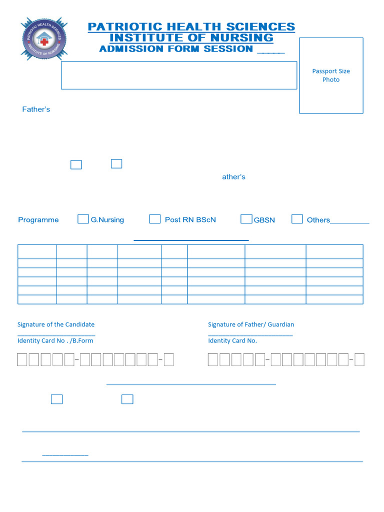 Patriotic Health Science Admission Form | PDF