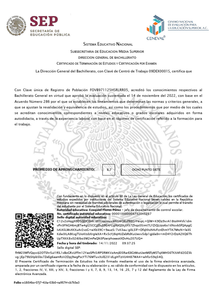 Certificado Ceneval Bryan Hiram | PDF