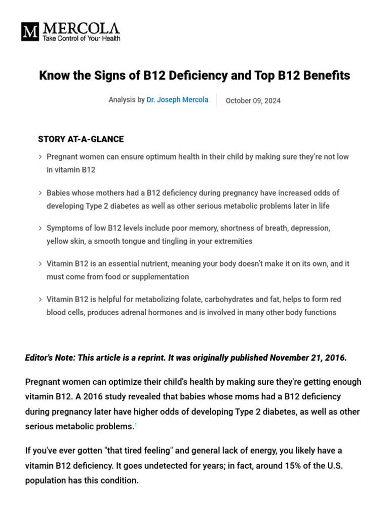 Vitamin b12 Deficiency PDF | PDF