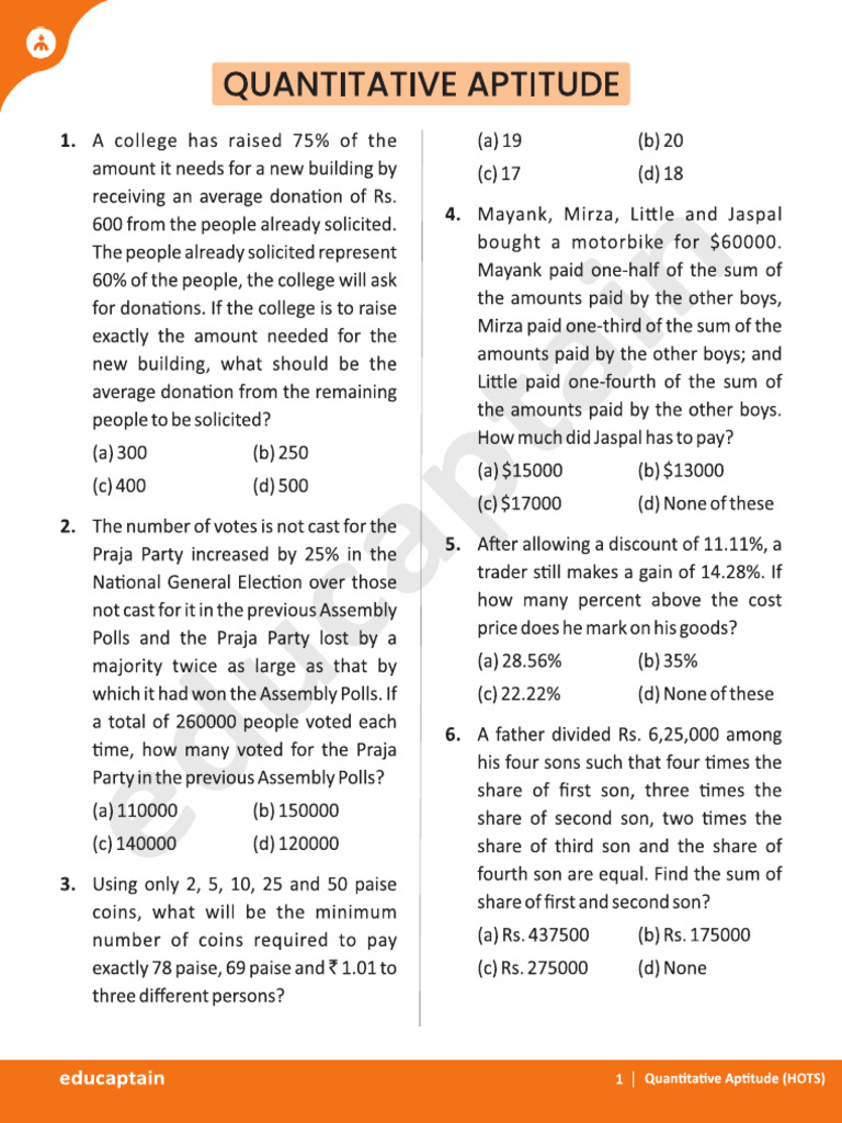Quantitive Aptitude | PDF
